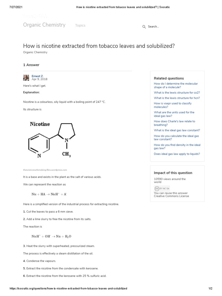 Nicotine Extraction Process | PDF | Gases | Solubility