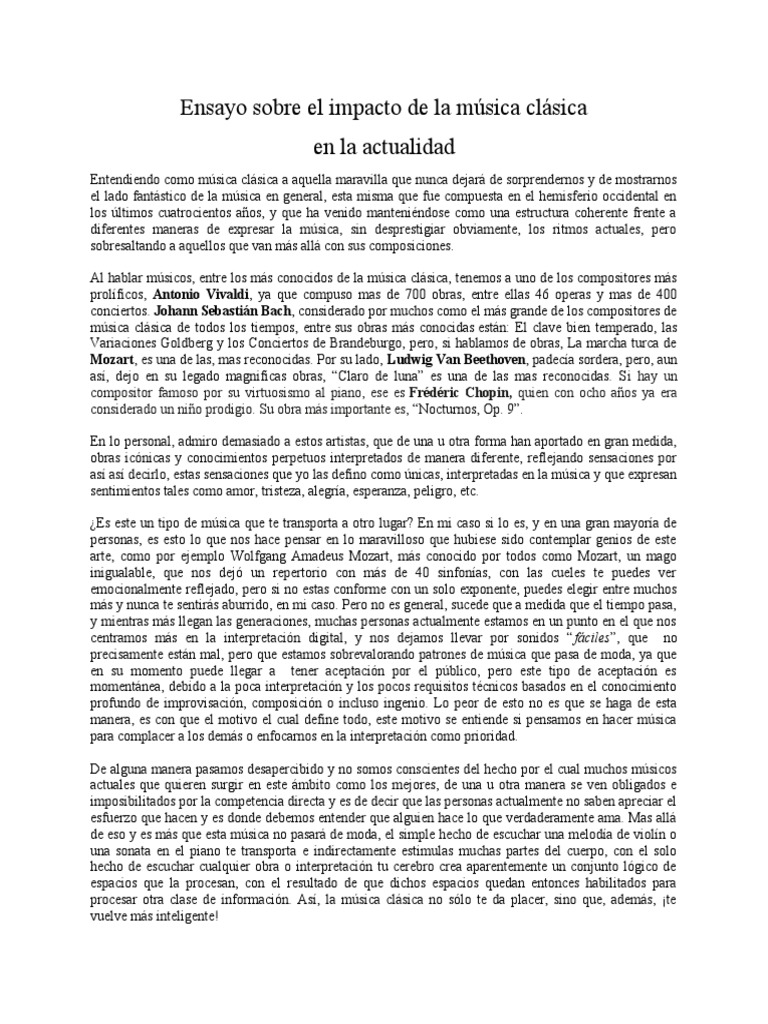 Ensayo Sobre La Música Clásica | PDF | Wolfgang Amadeus Mozart | Música ...