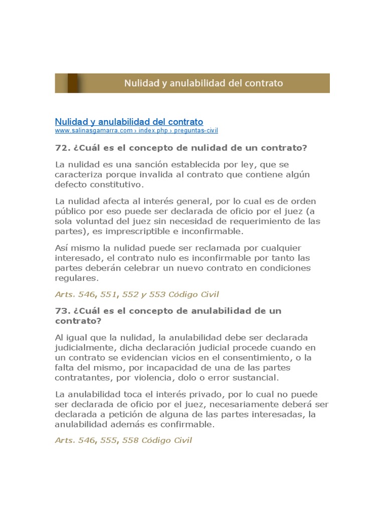 Nulidad y Anulabilidad Del Contrato | PDF | Nulo (ley) | Derecho civil (sistema legal)