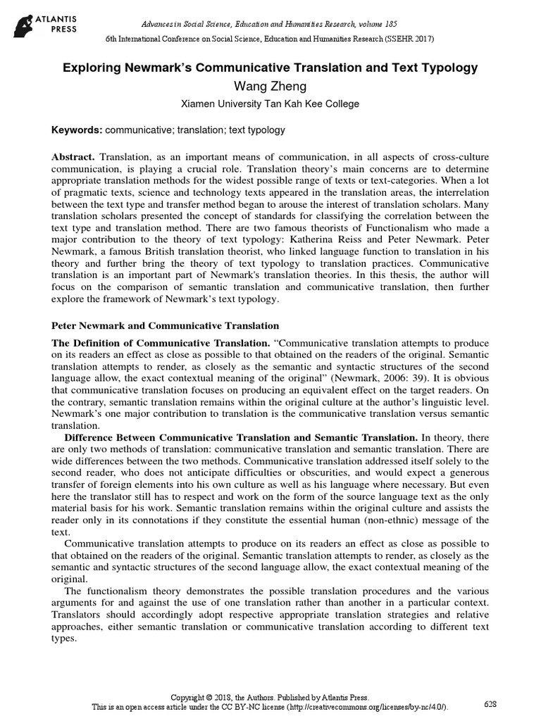 Exploring Newmark's Communicative Translation and Text Typology | PDF ...