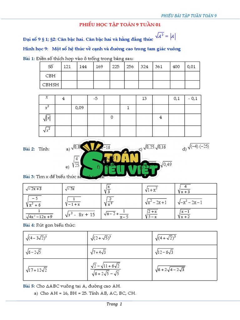 BT Tuan Toán 9 | PDF