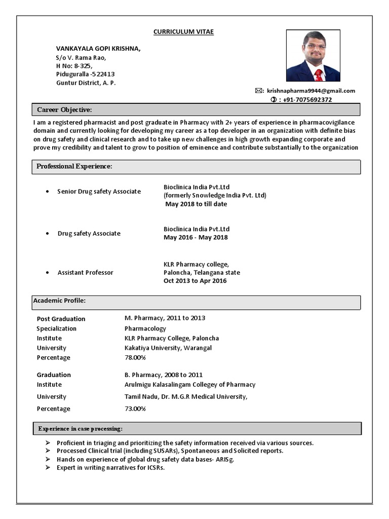 Curriculum Vitae Vankayala Gopi Krishna | PDF | Pharmacovigilance | Health Care