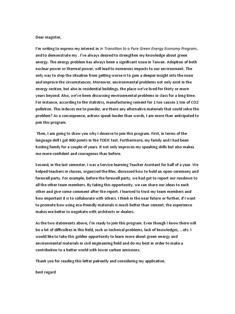 Motivation Letter V3 | PDF | Sustainable Energy | Service Learning