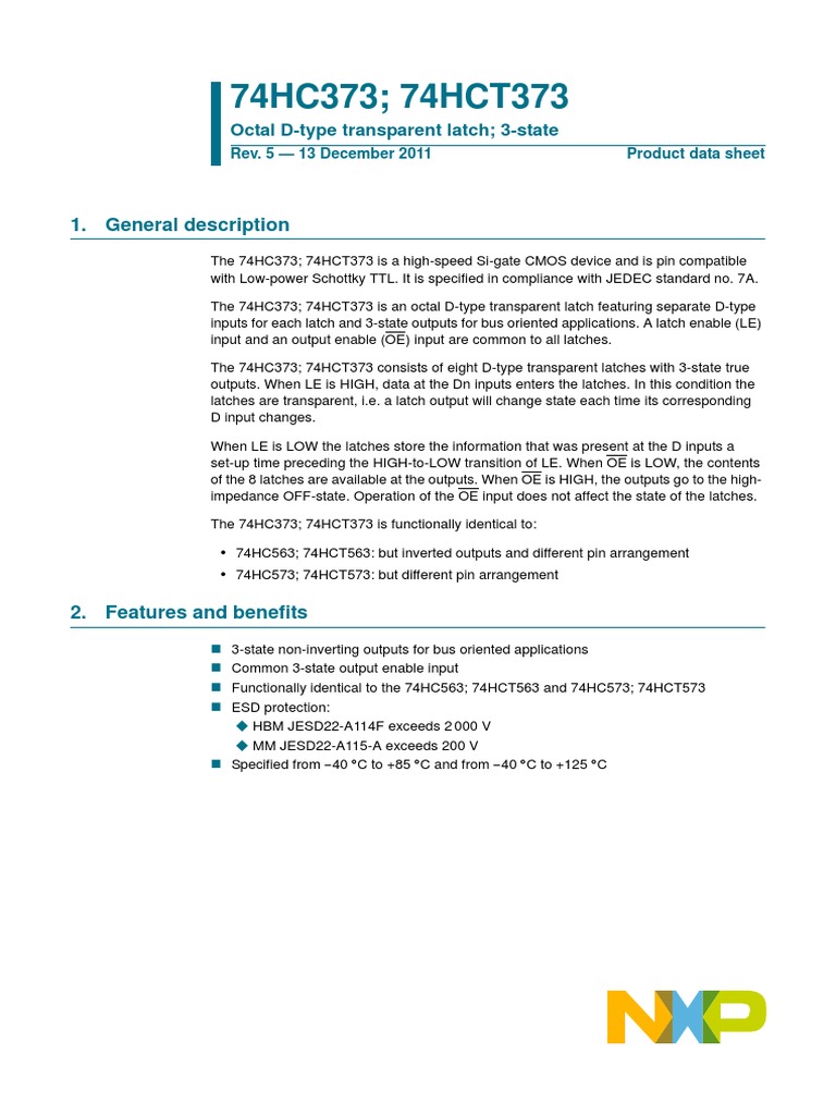 74HC373 74HCT373: 1. General Description | PDF | Electricity ...