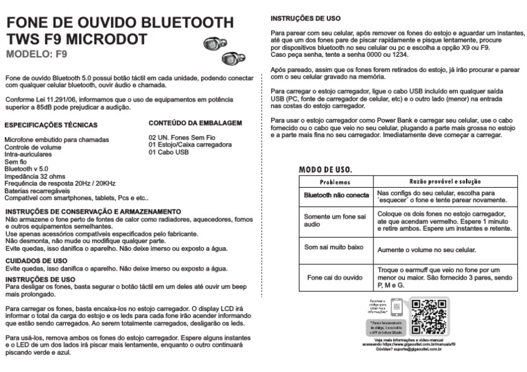 Manual TWS F9 | PDF | Bluetooth | Celulares