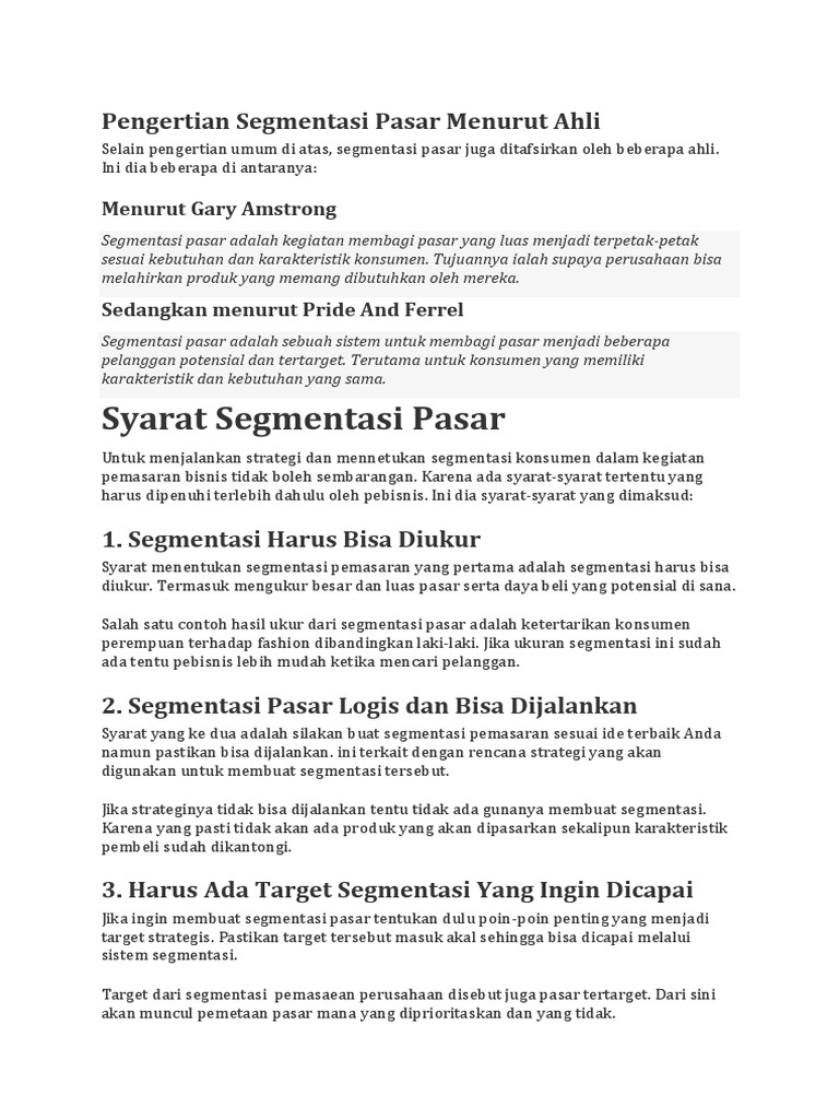 Jenis dan Syarat Segmentasi Pasar | PDF