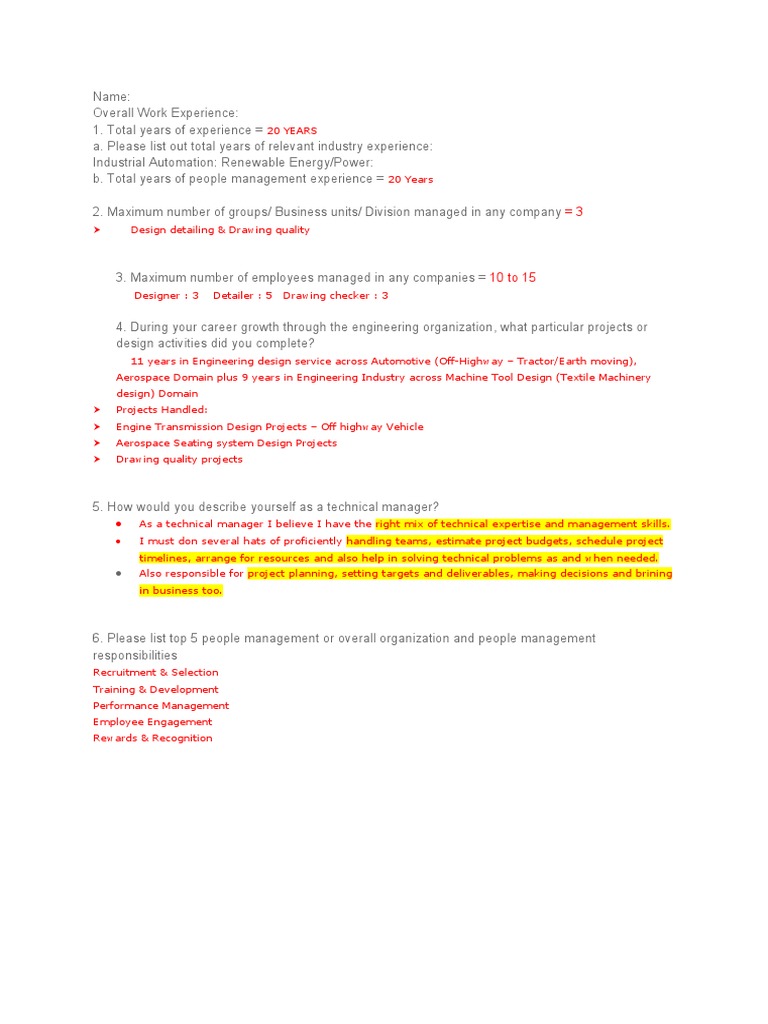 The Details of Questionnaire For Managerial Role | PDF | Engineering ...