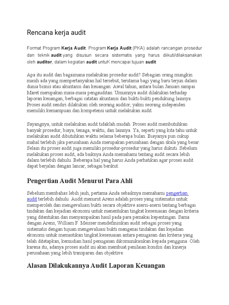 Rencana Kerja Audit | PDF | Karier & Perkembangan