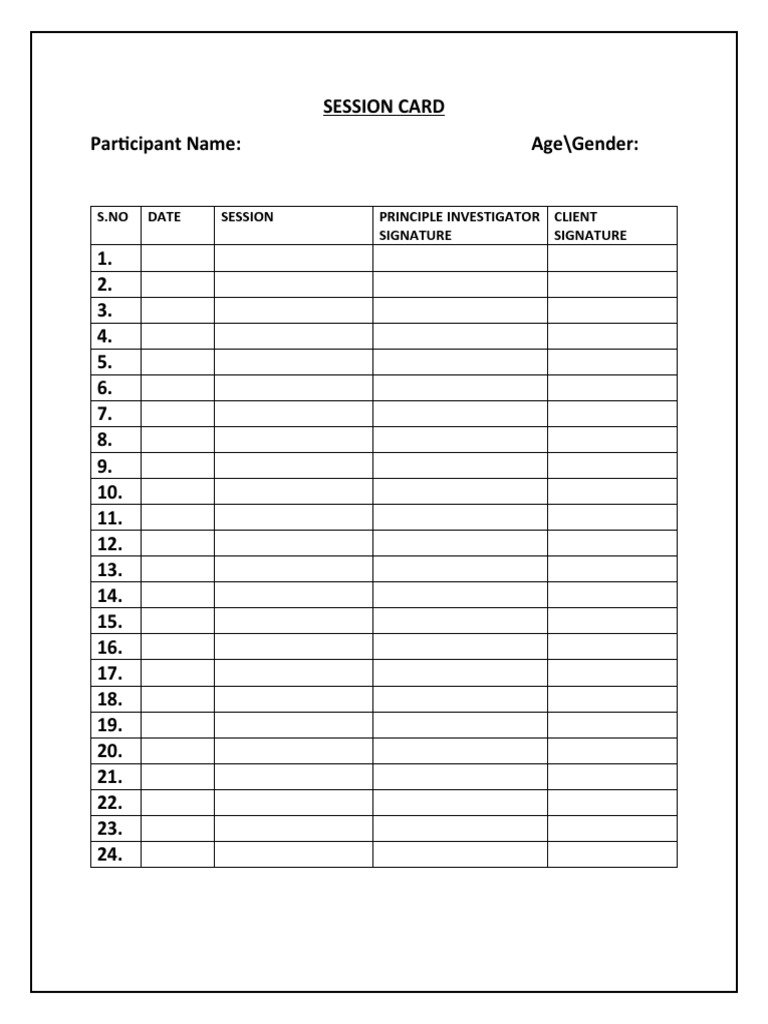 Session Card Participant Name: Age/Gender | PDF