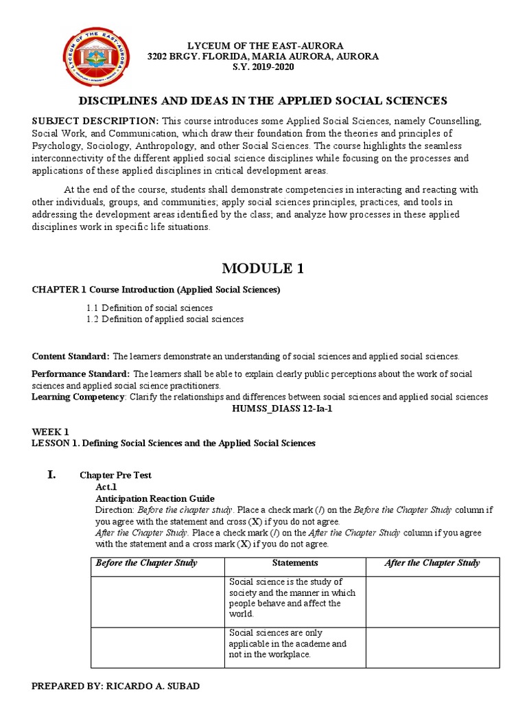 DIASS Week 1 Module (Discipline and Ideas in Applied Social Sciences ...