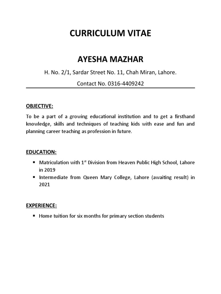 Ayesha CV | PDF