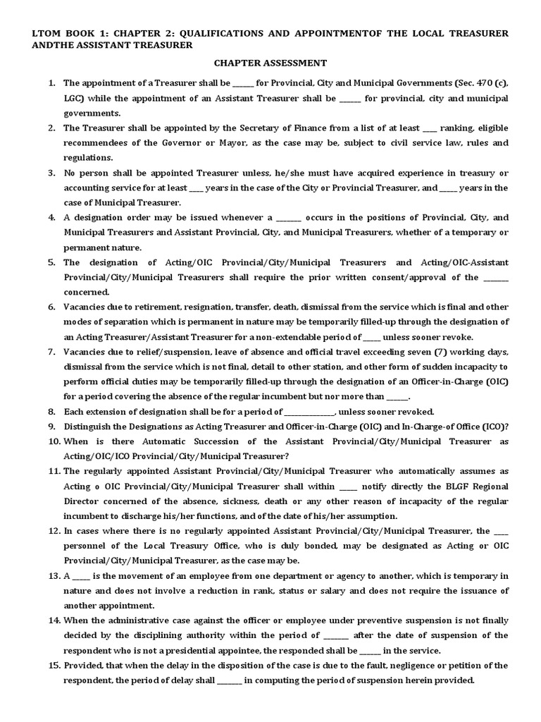 Ltom Book 1: Chapter 2: Qualifications and Appointmentof The Local ...