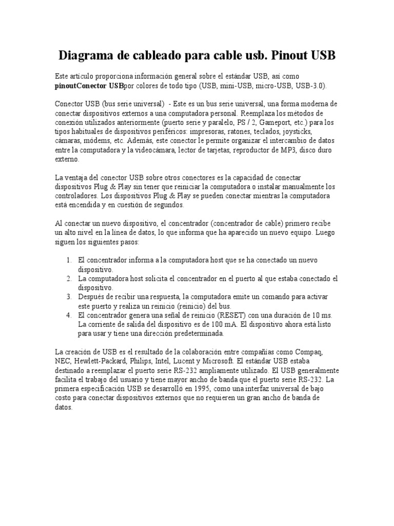 Diagrama de Cableado para Cable Usb | PDF | USB | Ingenieria Eléctrica