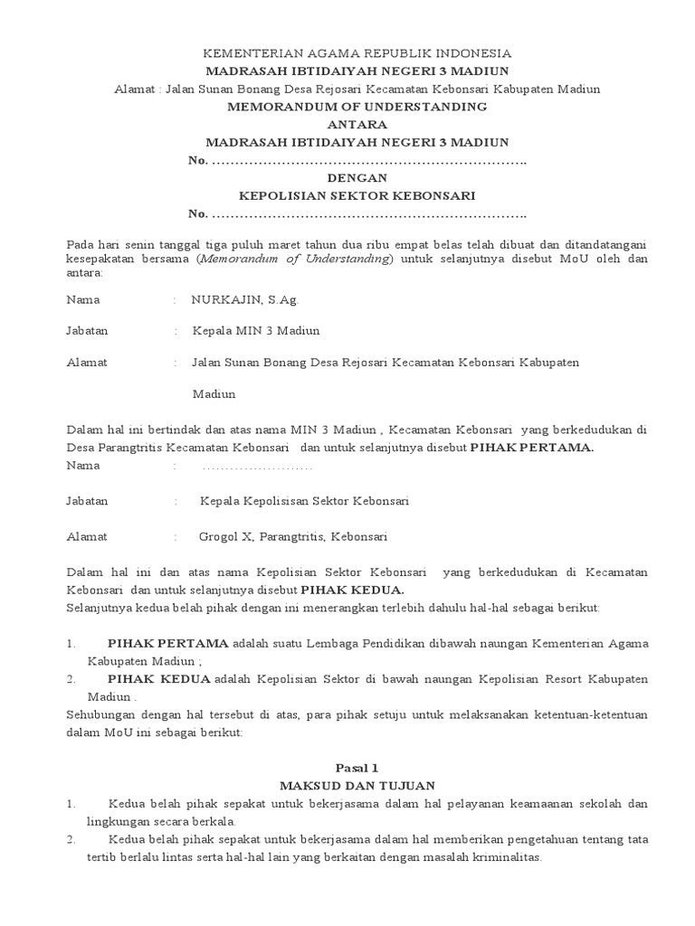 Contoh Mou Sekolah Dengan Kepolisian | PDF | Ilmu Sosial