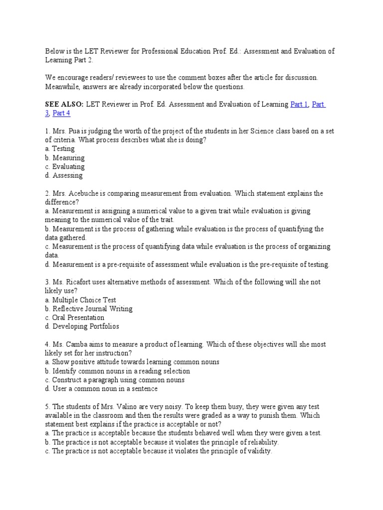 SEE ALSO: LET Reviewer in Prof. Ed. Assessment and Evaluation of ...