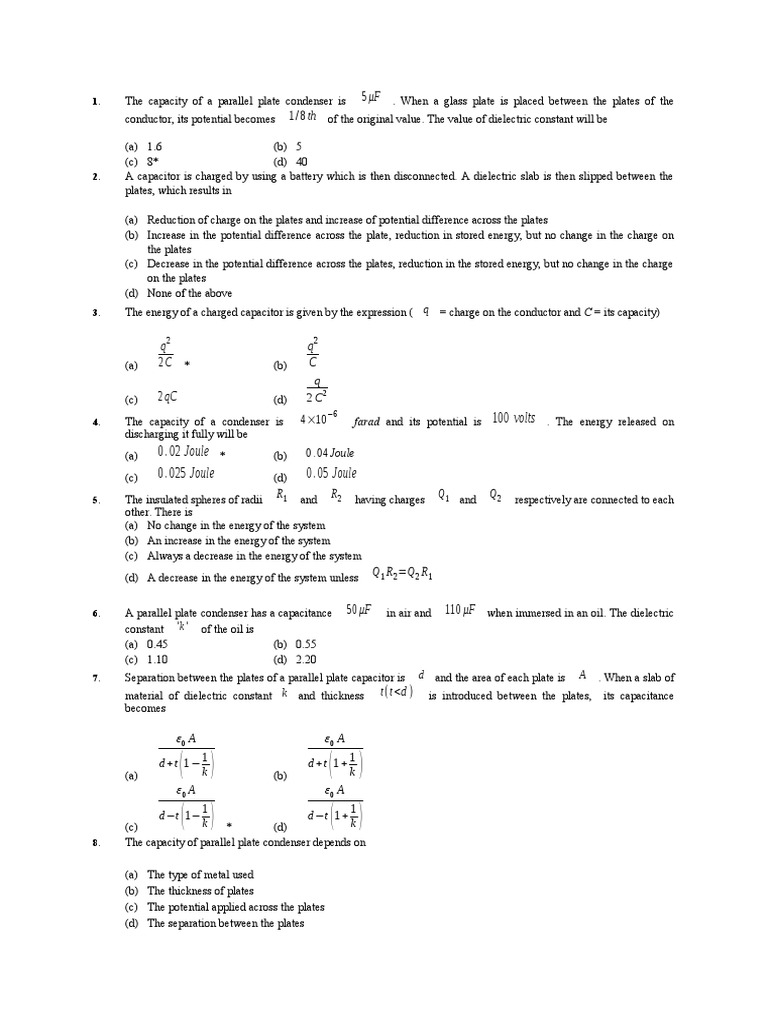 Capacitor Worksheet | PDF | Capacitor | Series And Parallel Circuits