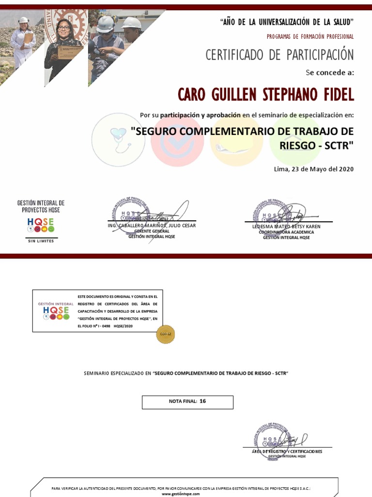 Certificado en SCTR 2020 | PDF