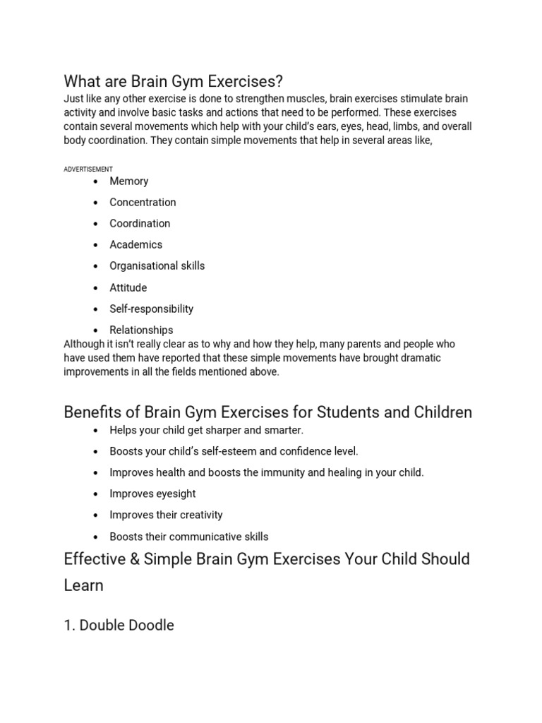 A Guide to Effective and Simple Brain Gym Exercises to Boost Children's ...