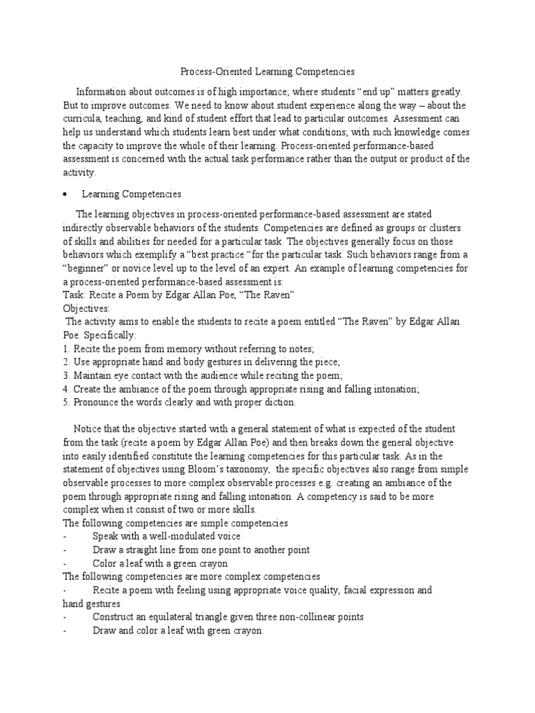 Process Oriented Performance Based Assessment | PDF | Rubric (Academic ...