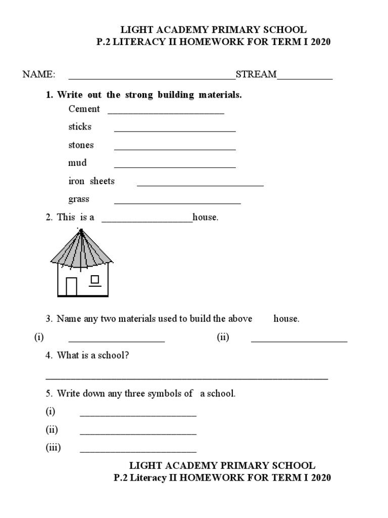 Light Academy Primary School P.2 Literacy Ii Homework For Term I 2020 ...