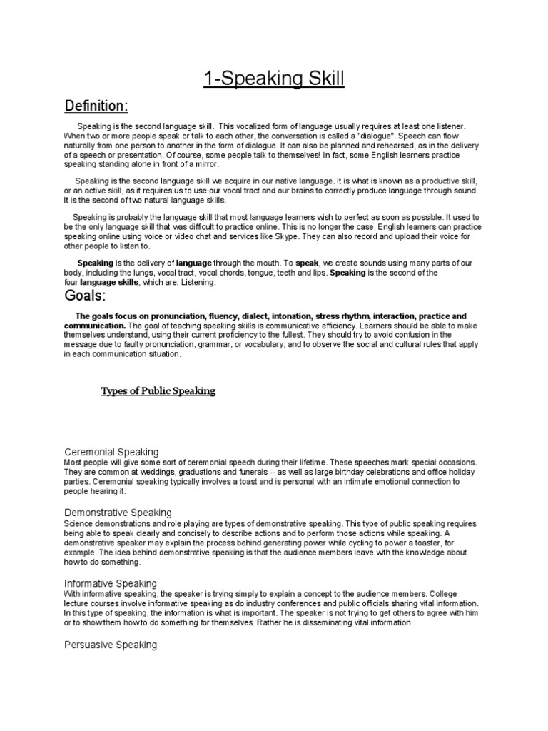 1-Speaking Skill: Definition | PDF | Speech | Second Language