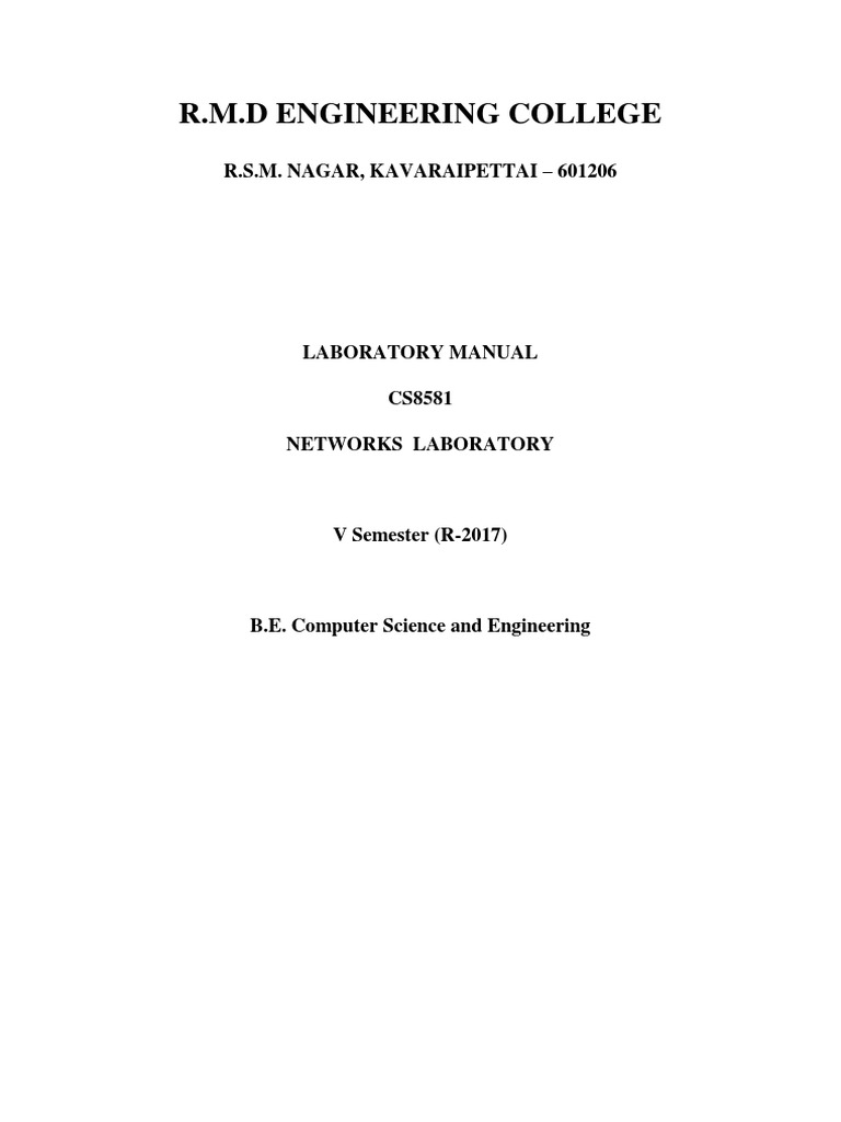 CS8581 Networks Lab Manual (R2017) | PDF | Port (Computer Networking) | Transmission Control ...