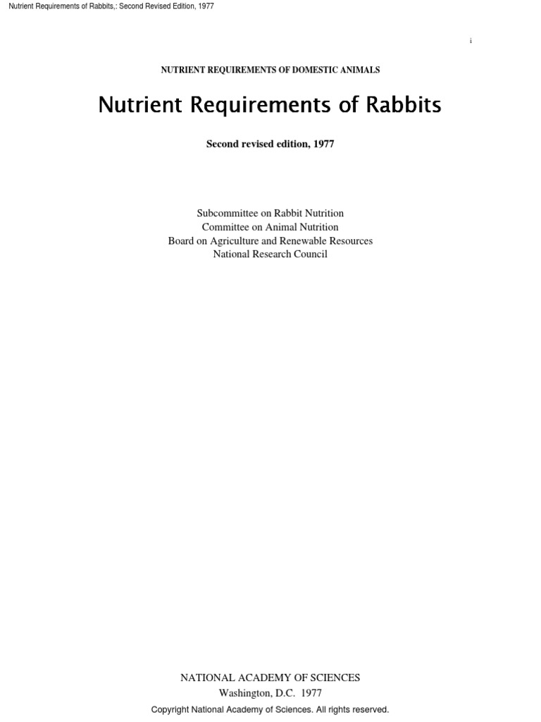 Nutrient Requeriments of Rabbits Tablas | PDF | Nutrients | Seed