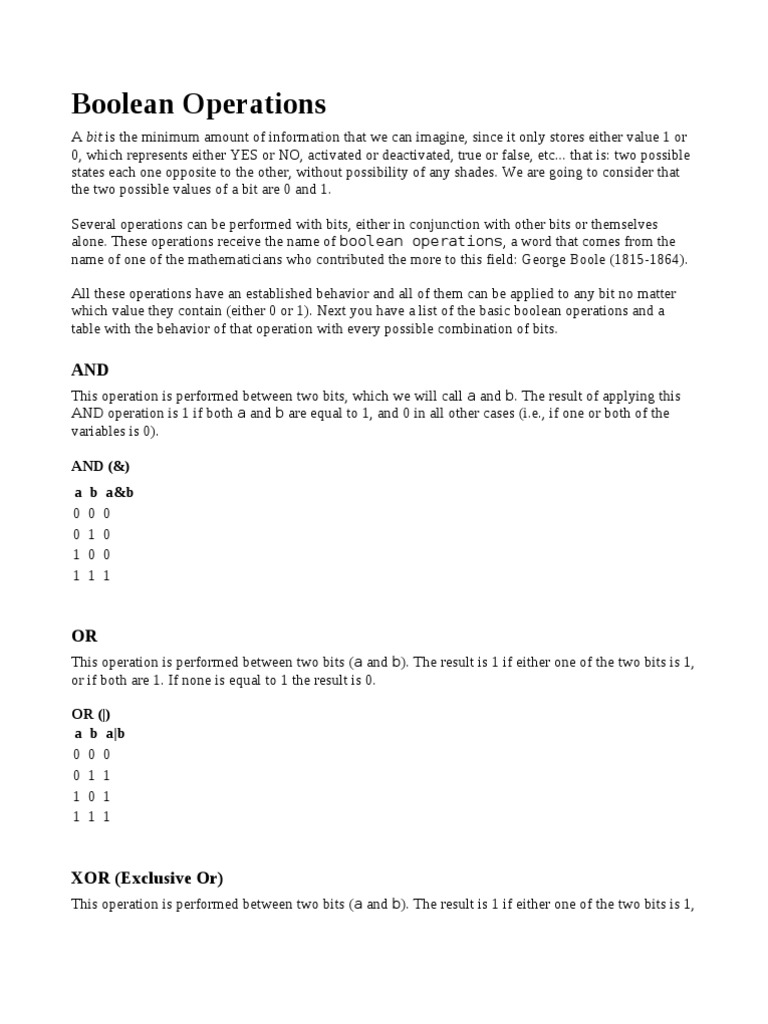 Operaciones Booleanas | PDF | Bit | Boolean Algebra