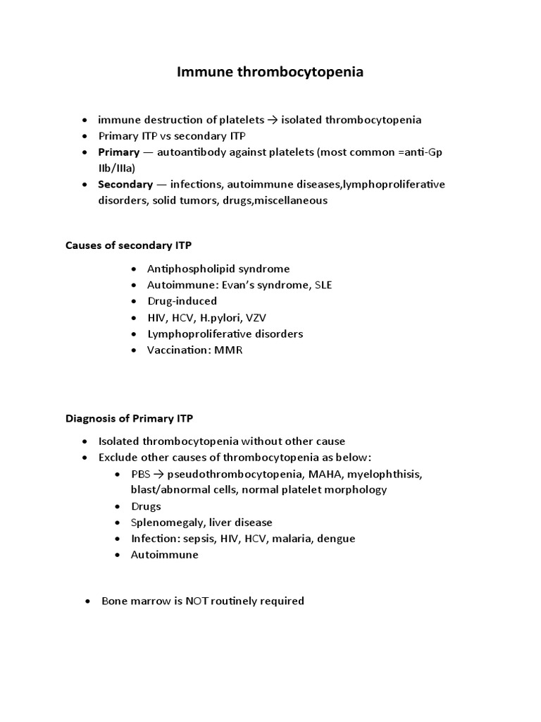 ITP: Diagnosis and Treatment Guide | PDF | Medical Specialties | Immune ...