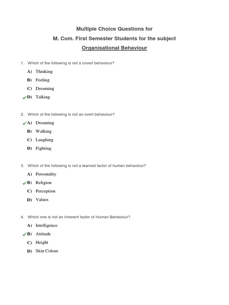 Multiple Choice Questions For Organisational Behaviour | PDF | Id ...
