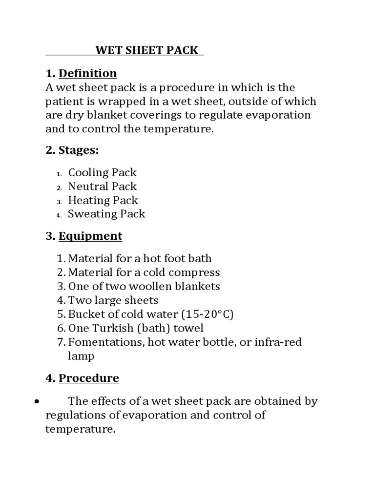Wet Sheet Pack 1. Definition | PDF | Perspiration | Fever