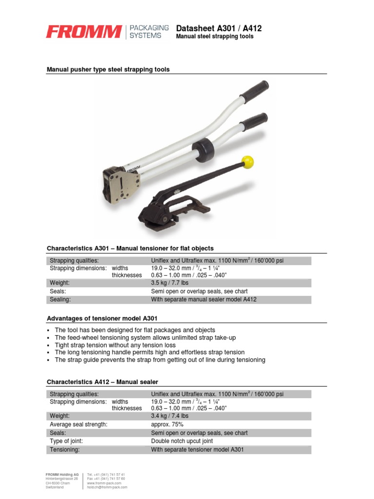 Manual Pusher Type Steel Strapping Tools Datasheet Provides Specifications and Details for ...