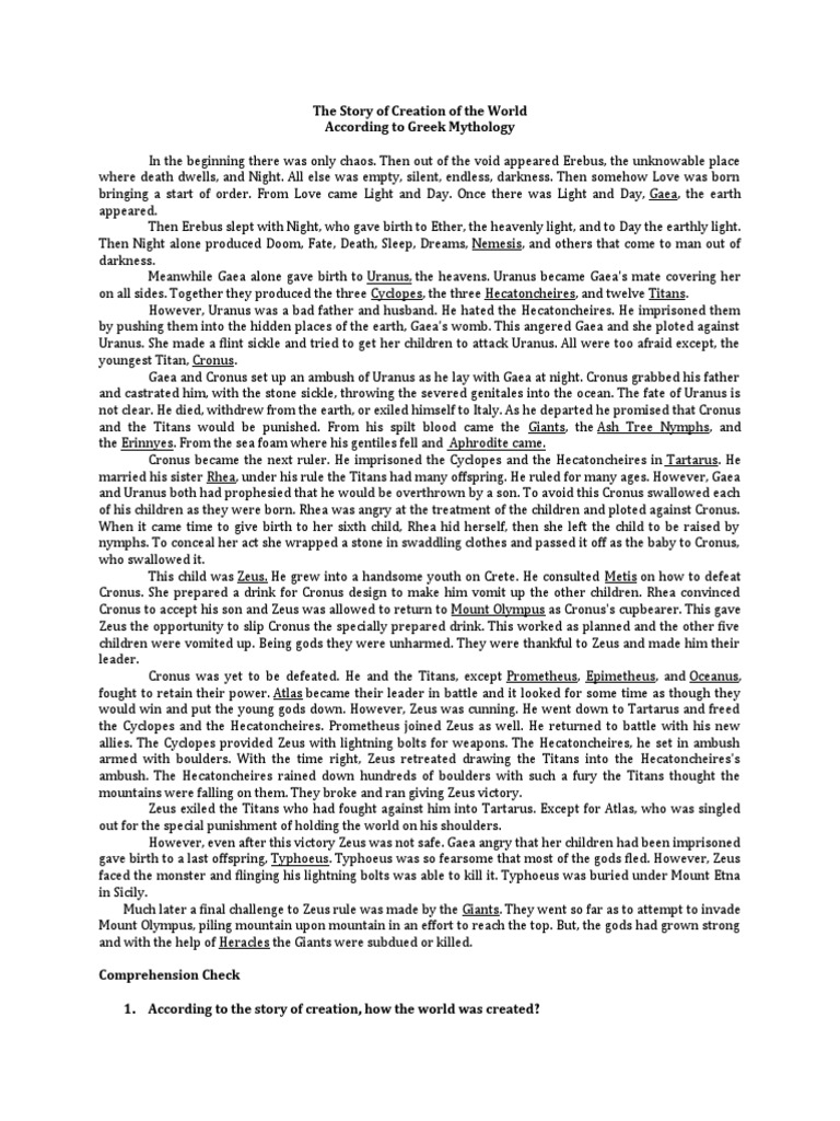 The Story of Creation of The World | PDF | Zeus | Comparative Mythology