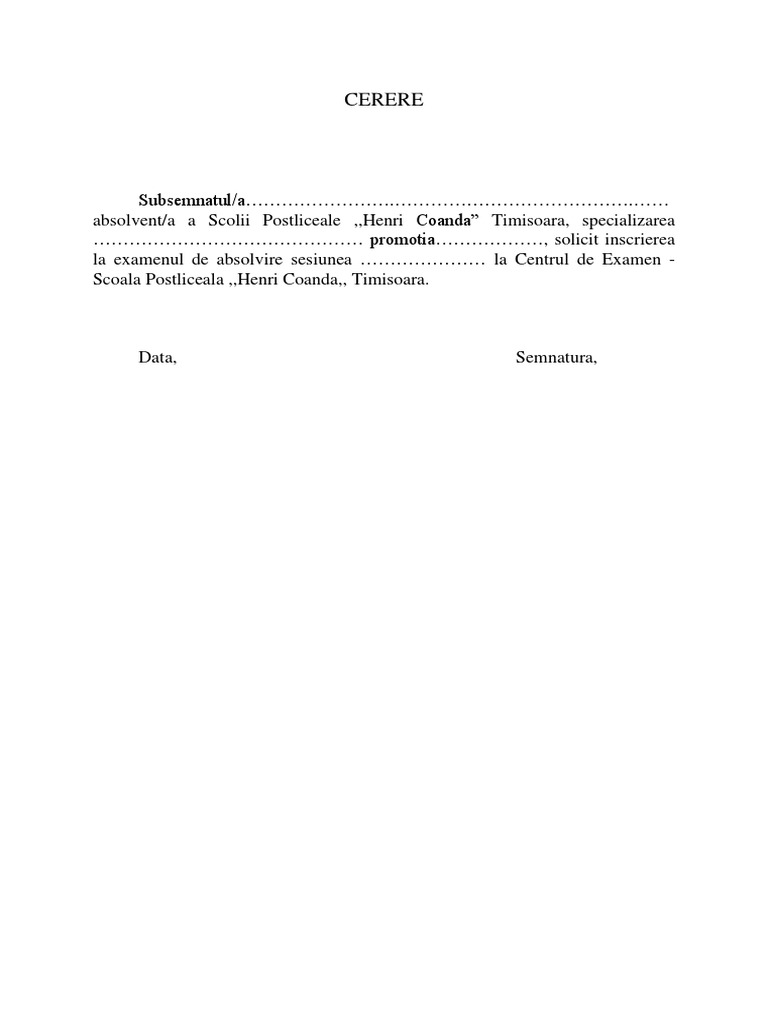 Cerere Inscriere Examen | PDF