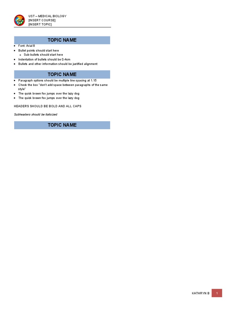 Topic Name: Headers Should Be Bold and All Caps | PDF