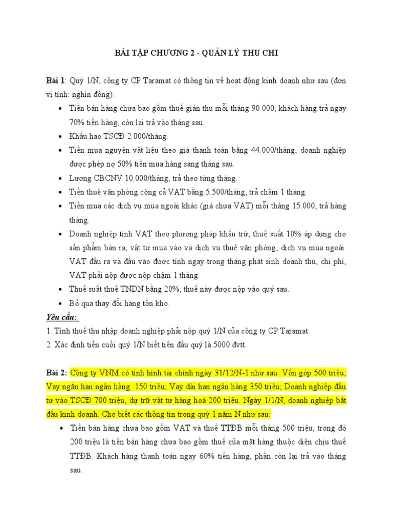 Bài tập QTTC - C2 | PDF