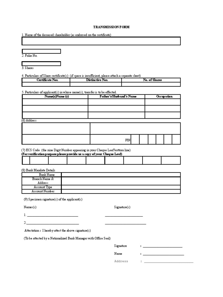 Transmission Form: Address | Download Free PDF | Indemnity | Will And ...