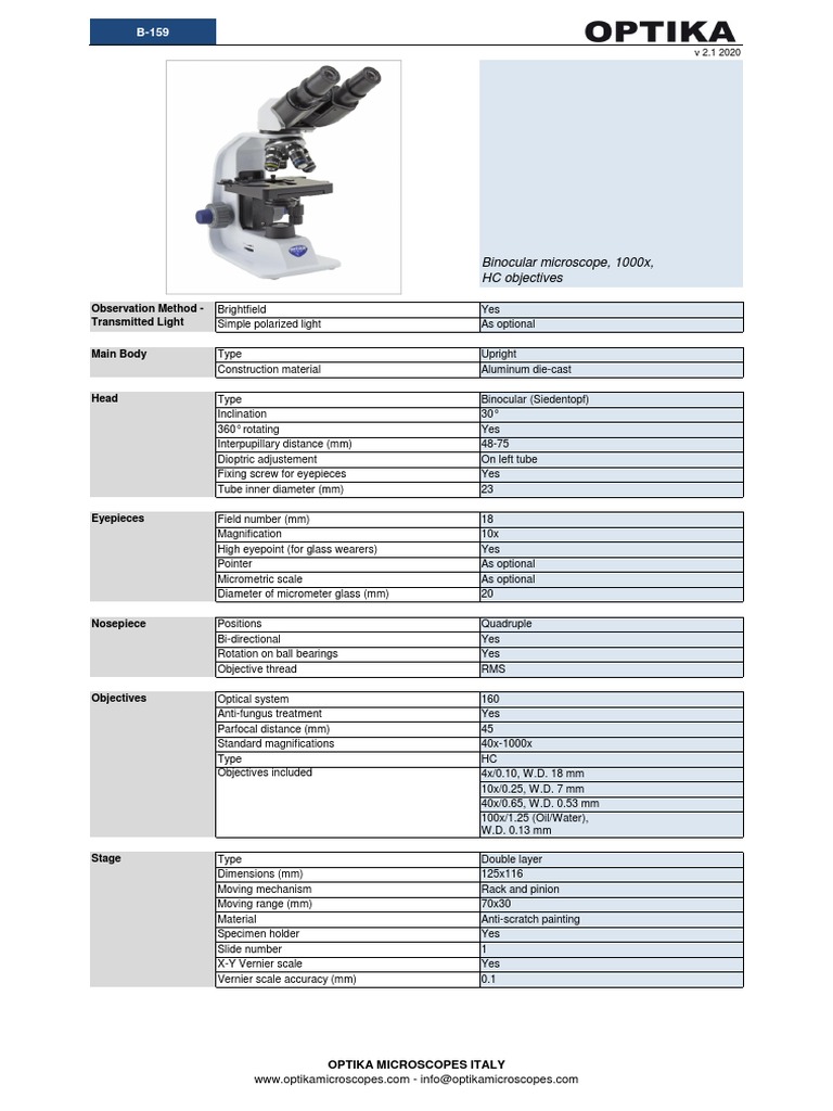 OPTIKA B-159 Technical Datasheet en | PDF | Electromagnetic Radiation ...