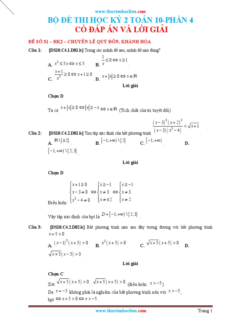 10 De Thi Hk 2 Toan Lop 10 Tap 4 Pdf