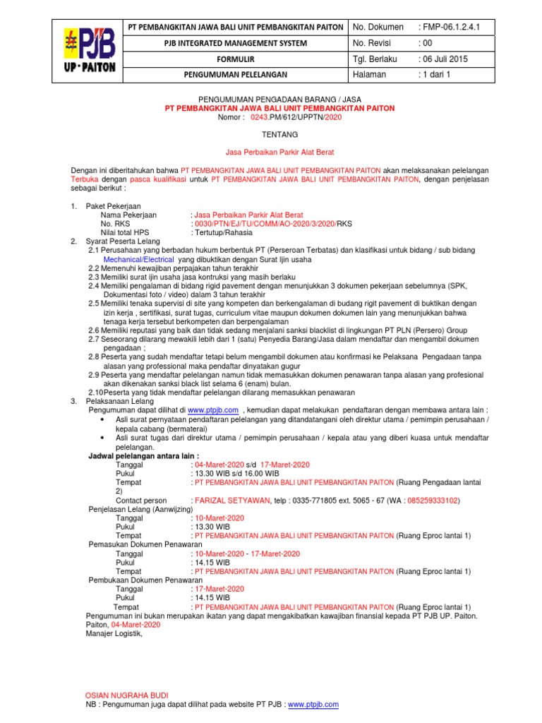 Lelang Parkiran MEG | PDF