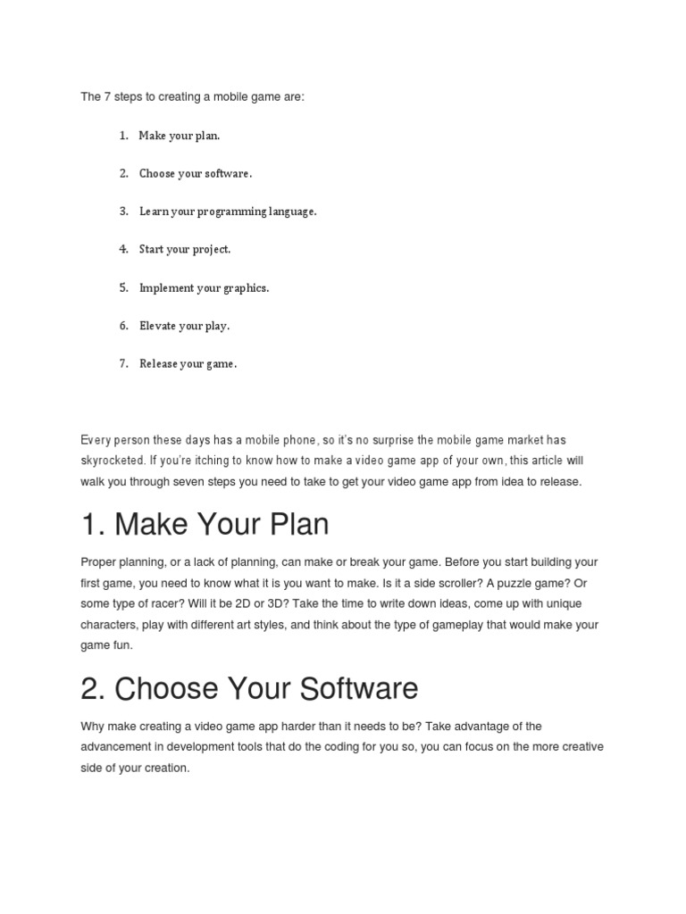 The 7 Steps To Creating A Mobile Game Are | PDF | Computer Programming ...