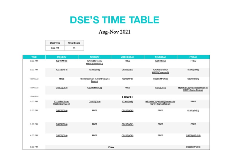 DSE-CSE Time Table | PDF