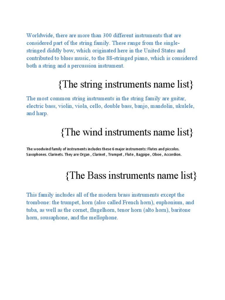 The String Instruments Name List | PDF
