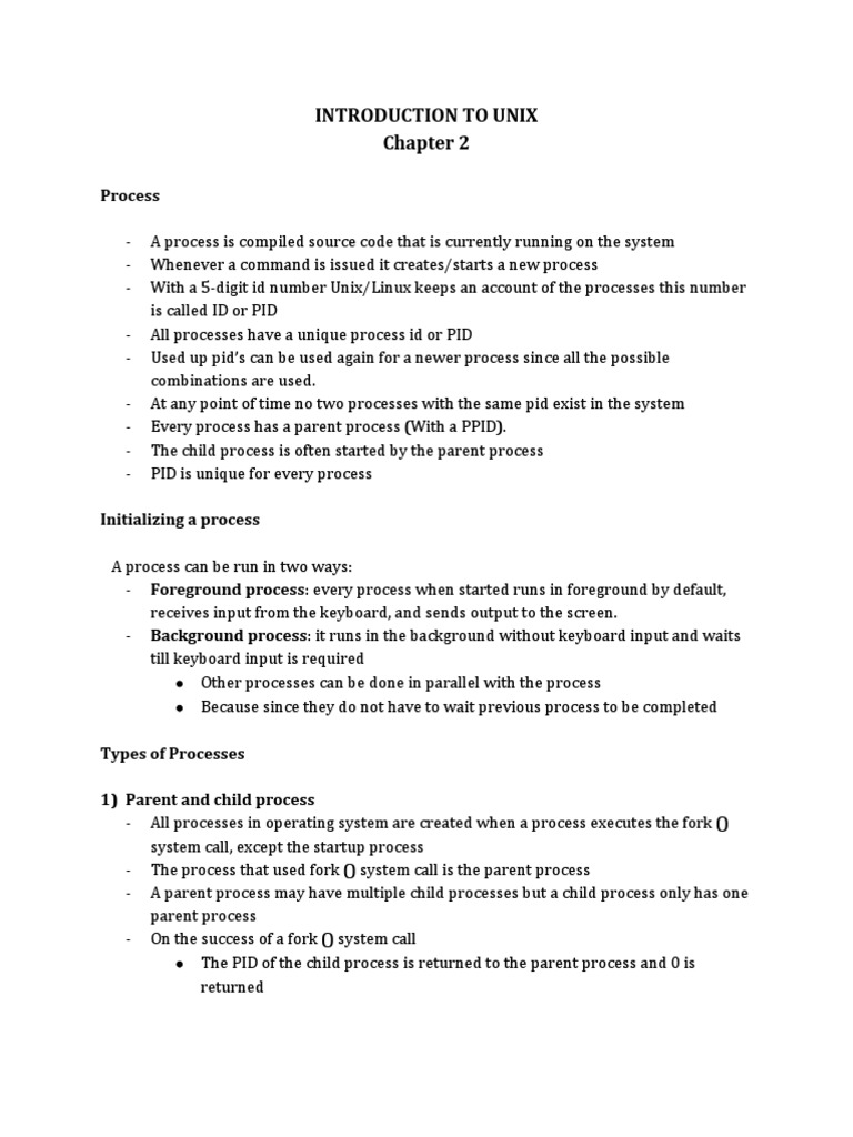 UNIX Chapter 2 Process | PDF | Process (Computing) | Computer Programming