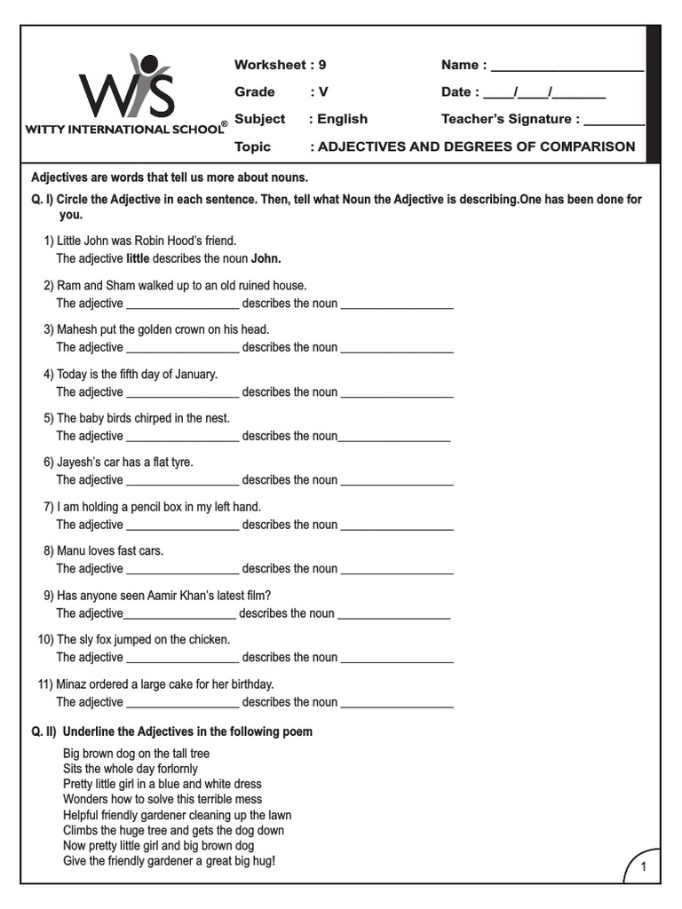 Worksheet-Degrees of Comparison of Adjectives | PDF | Adjective | Noun