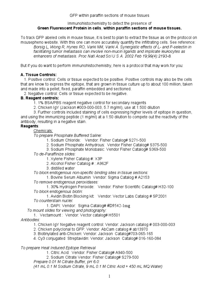 Green Fluorescent Protein GFP Detection Protocol in Paraffin Sections ...