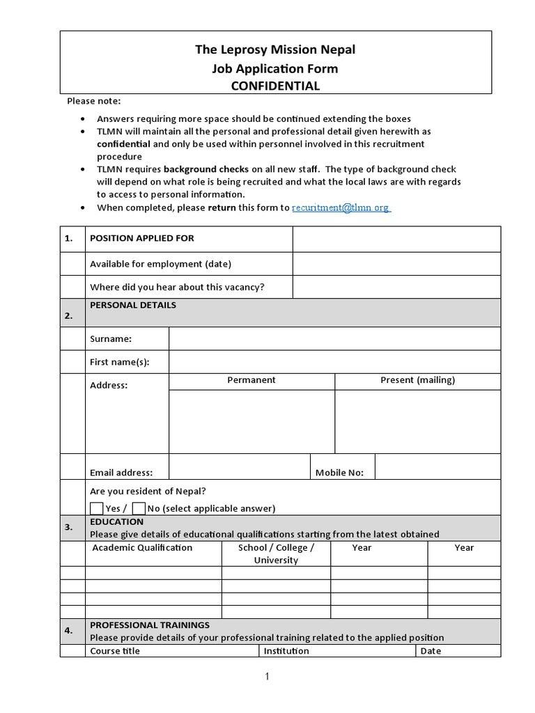 Job Application Form TLM Nepal | PDF | Background Check | Employment