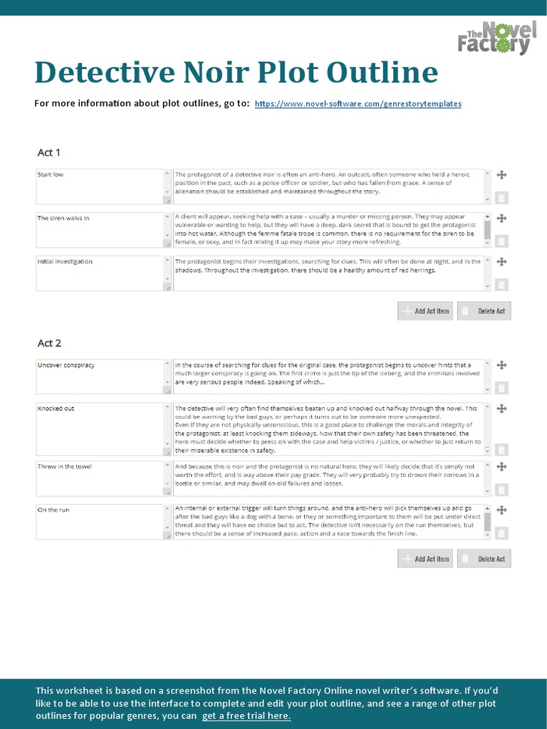 Detective Noir Plot Outline: For More Information About Plot Outlines ...