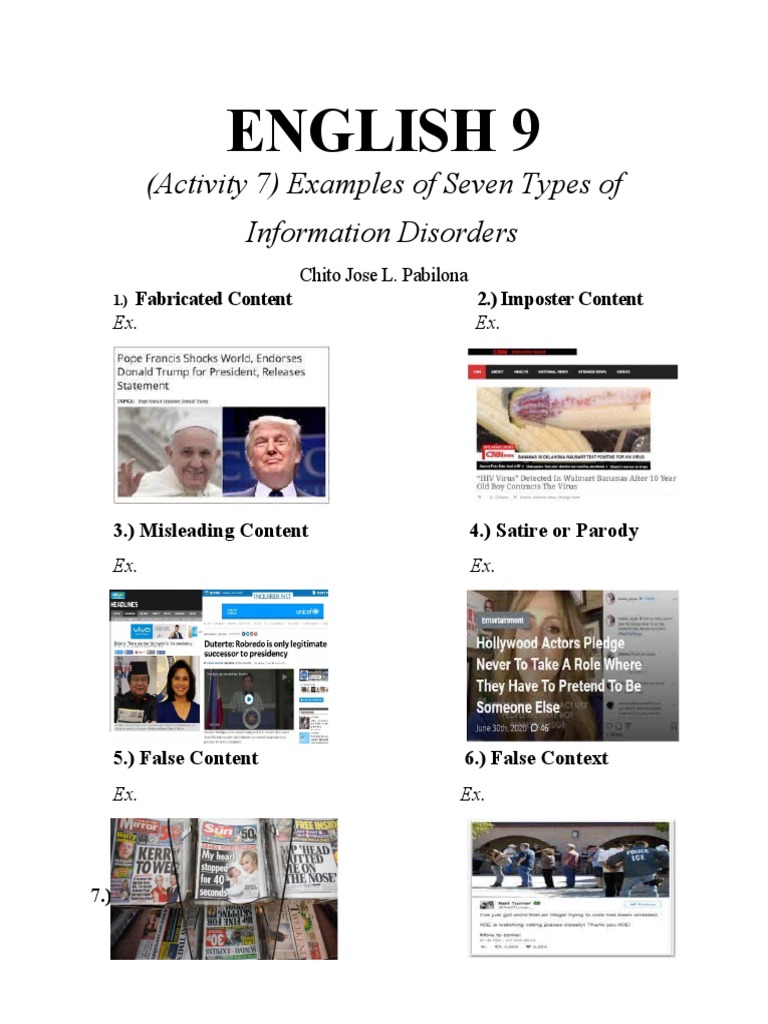 English 9: (Activity 7) Examples of Seven Types of Information ...