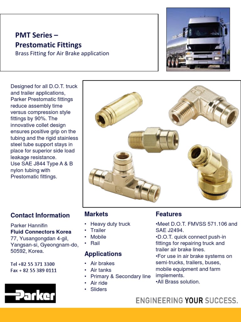 Parker Air Brakes Brass Prestomatic Push in Fittings | Download Free ...
